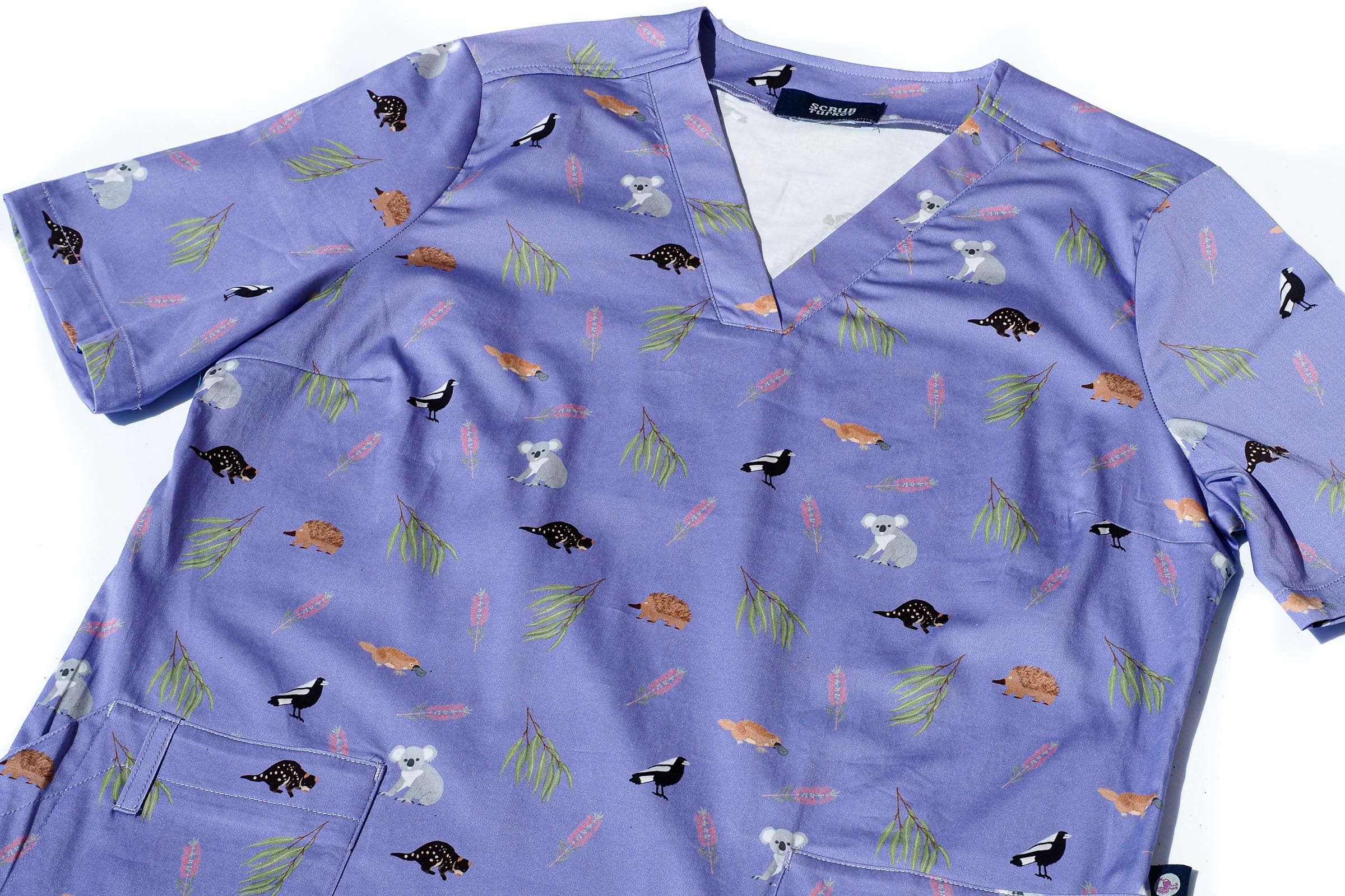 Bush Friends - Lilac - Women's Printed Scrub Top – Scrub Turkey